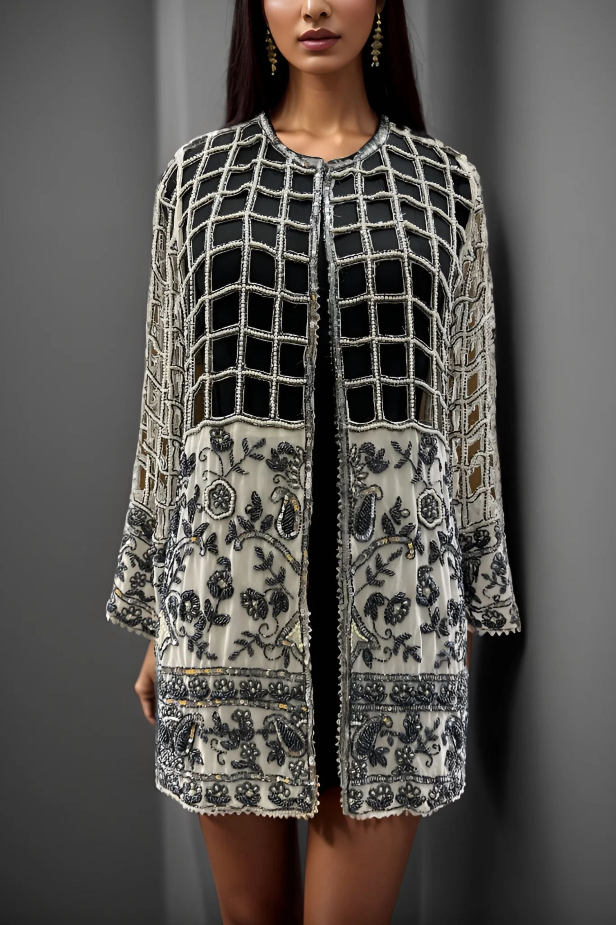Fusion Hand Embroidered Cut work Jacket in White - Nolabels.in