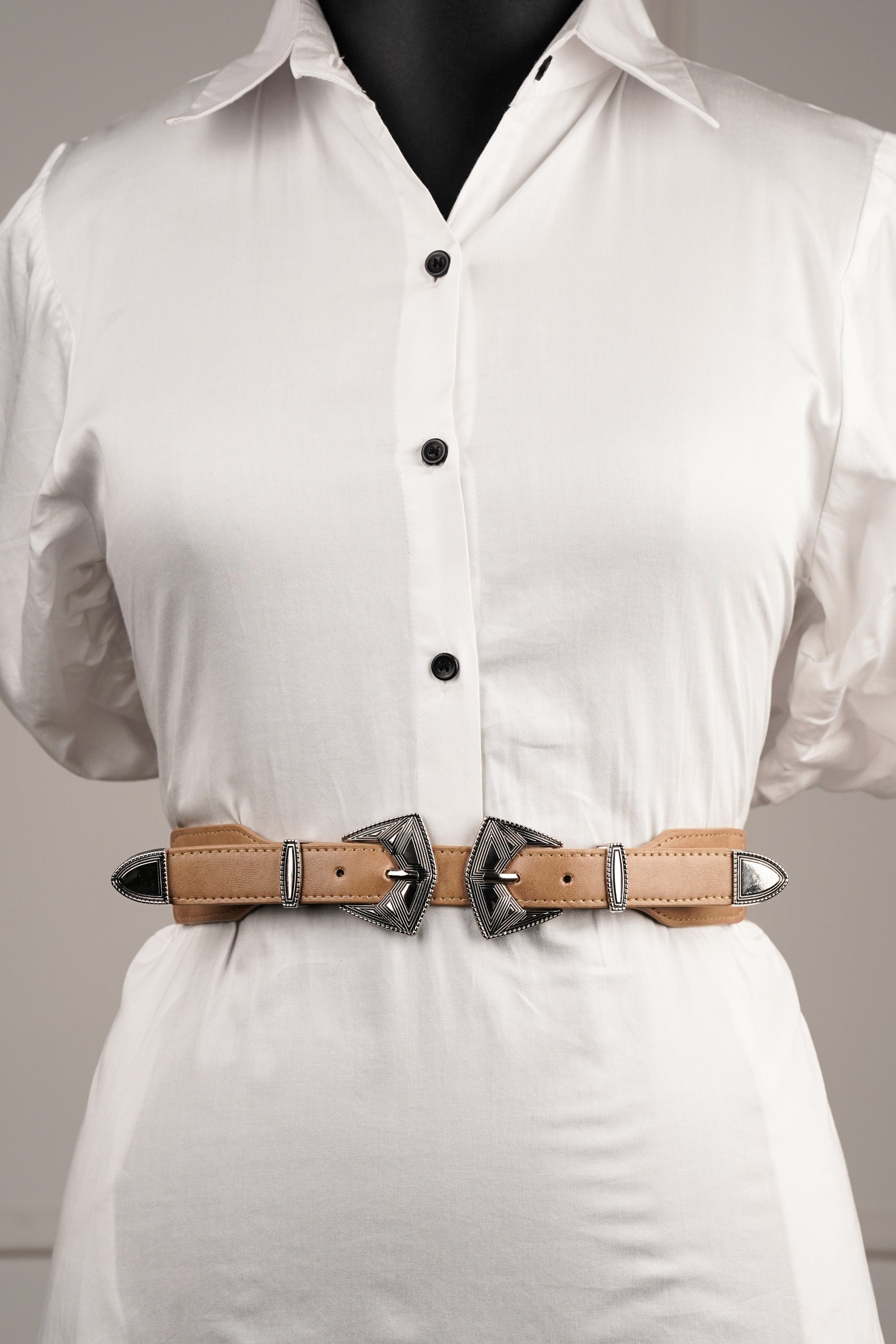 Beige Double Buckle Elastic Belt- Shop Women's Waist Belts | Nolabels ...